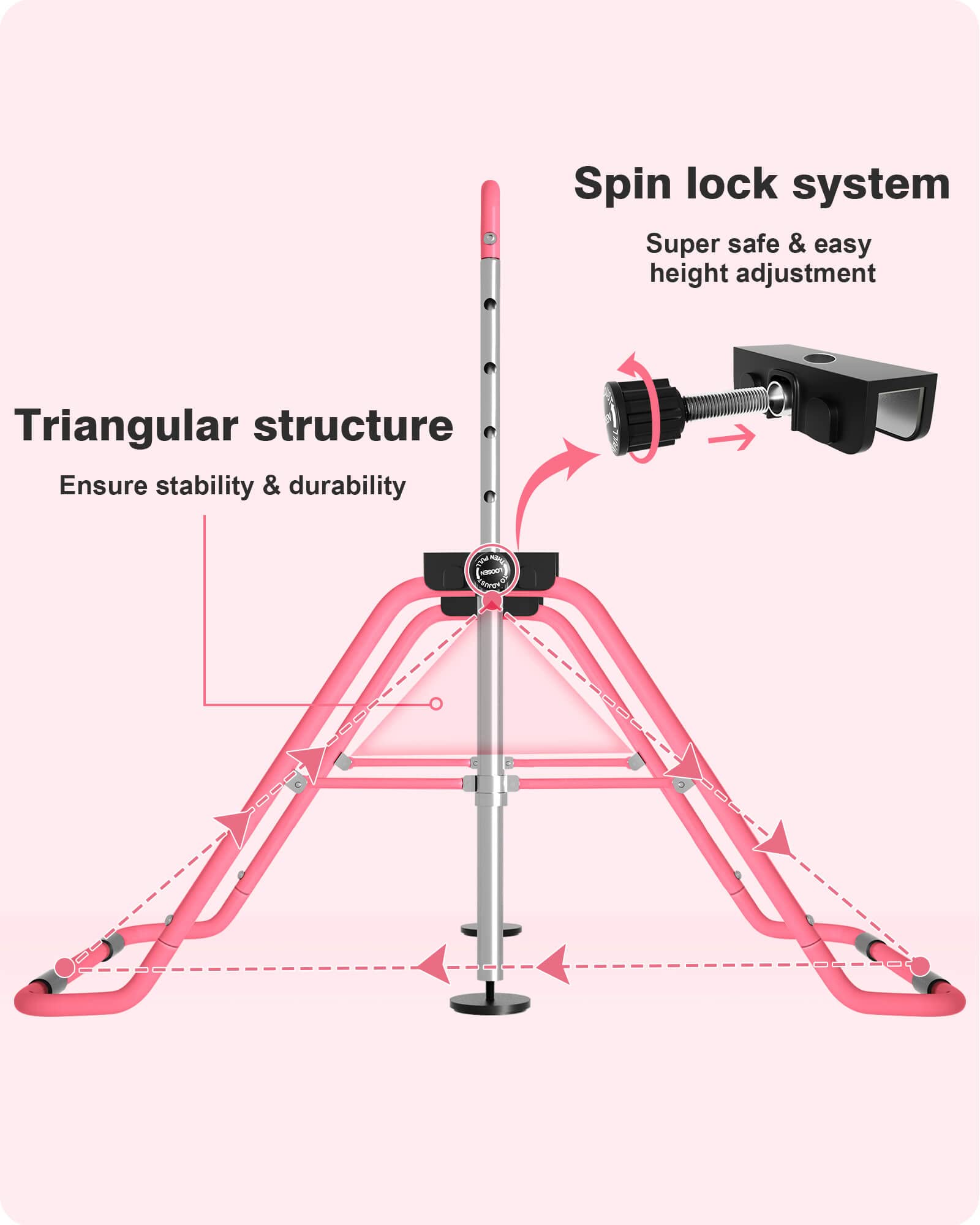 GVOLO Gymnastics Bars Kids Expandable Training Bar Adjustable Height Folding Horizontal Bars Equipment Junior Training Gymnastics Bars for Home, Pink