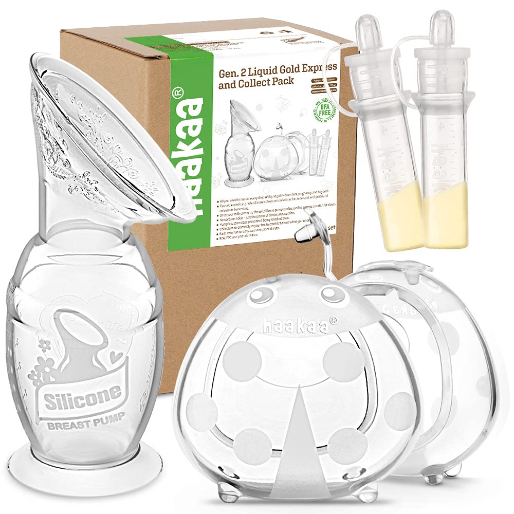 haakaa Manual Breast Pump & Ladybug Breast Milk Collector & Colostrum Collector Set (100ml/4oz with Base)
