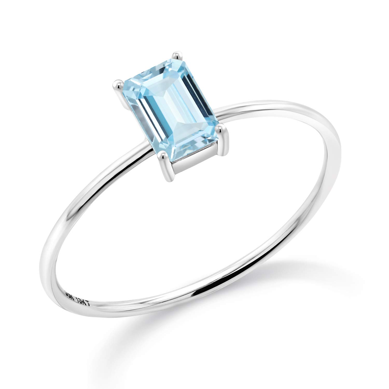 Gem Stone King 10K White Gold Emerald Cut Sky Blue Aquamarine Solitaire Engagement Ring For Women (0.50 Cttw, Gemstone Birthstone, Available In Size 5, 6, 7, 8, 9)