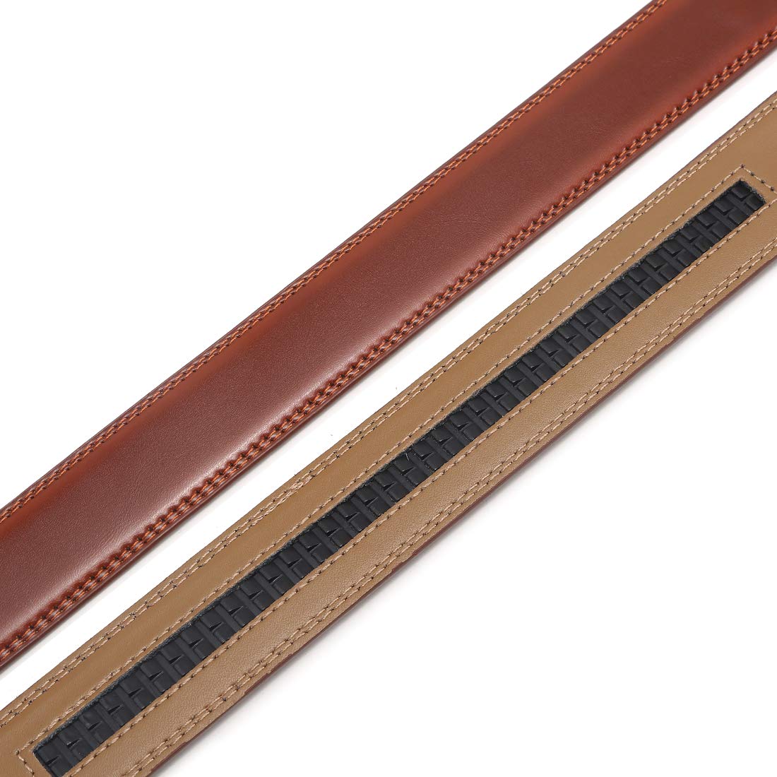 Founders & C Mens Leather Ratchet Belt Strap Only 1 3/8โ without Buckle (28"-42" Waist Adjustable, Black leather -106/burnt Umber Leather)