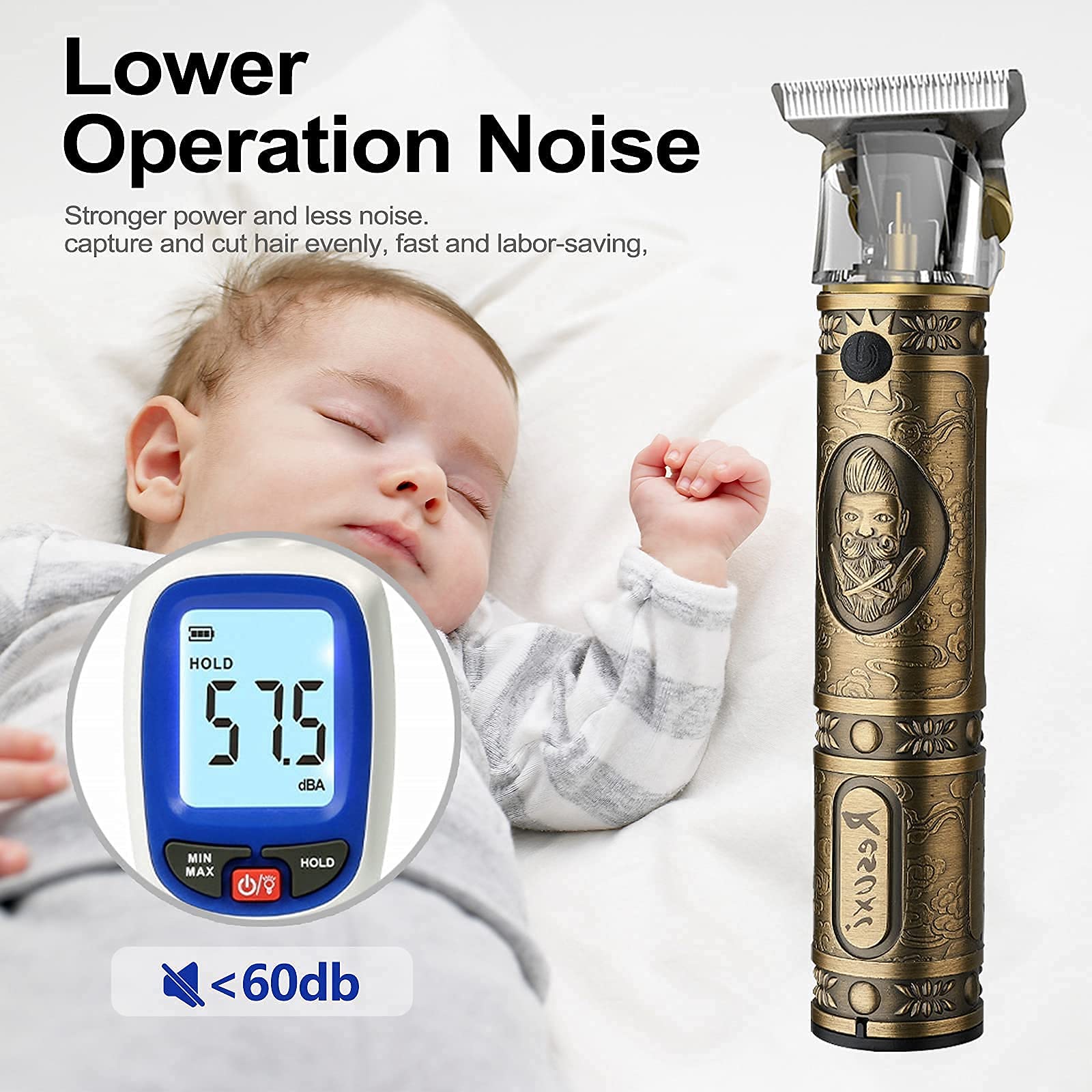 Hair Clippers for Men Professional Hair Trimmer Cordless Clippers for Hair Cutting Rechargeable Zero Gapped Barber Clippers with Guide Combs(Gold)