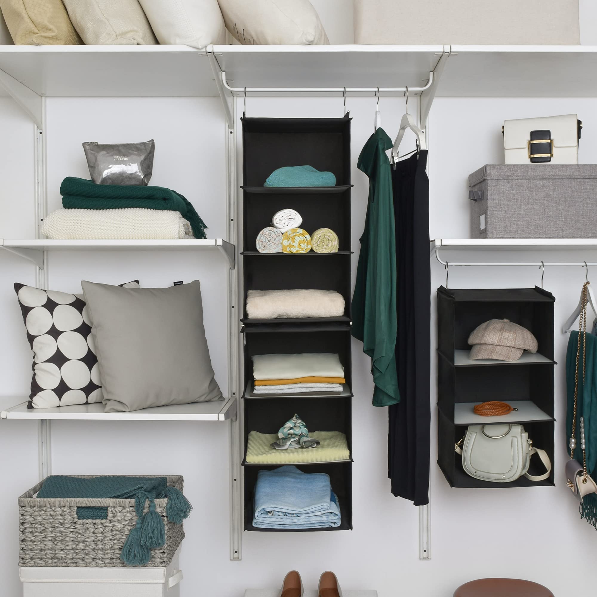 GRANNY SAYS Bundle of 3-Pack Fabric Storage Bins with Handles & 1-Pack Hanging Storage Shelves