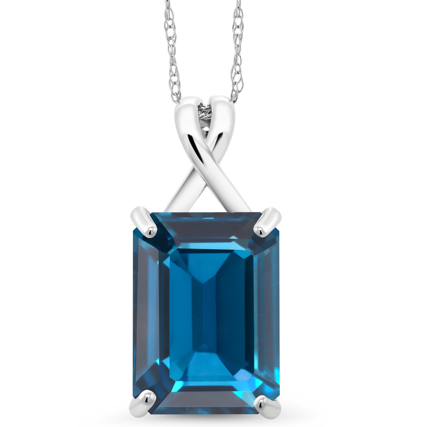 Gem Stone King 10K White Gold 14X10MM Emerald Cut Gemstone Birthstone Pendant Necklace | Gold Necklace For Women | With 18 Inch 10K White Gold Chain