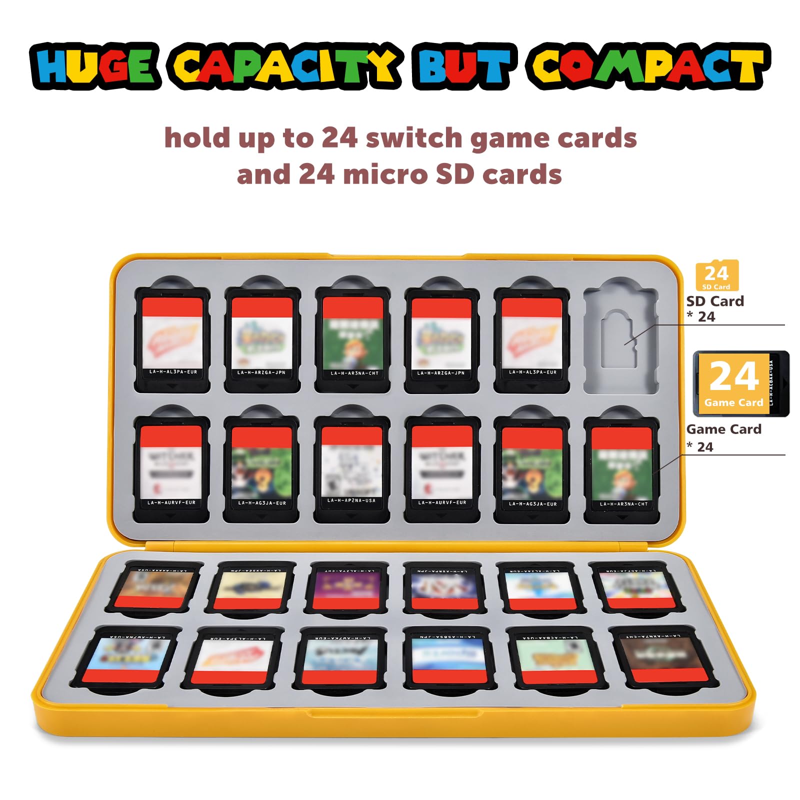 FUNLAB Switch Game Case Compatible with Nintendo Switch Games & Micro SD Cards, Switch Game Holder Cartridge Case with 24 Game Card Storage for Mario Fans - Wonder Yellow