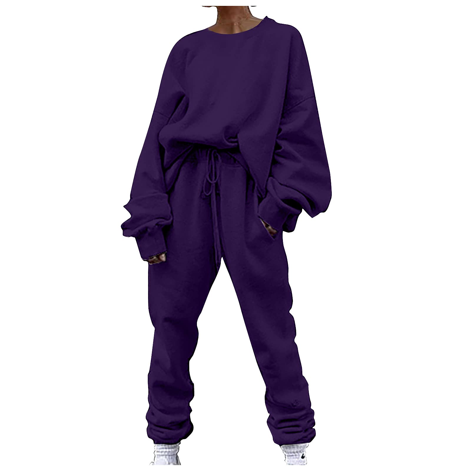 Jielayou Women's Two Piece Outfits Casual Pullover Sweatshirts and Jooger Pants Set Plus Sise Sweatsuits with Pocket
