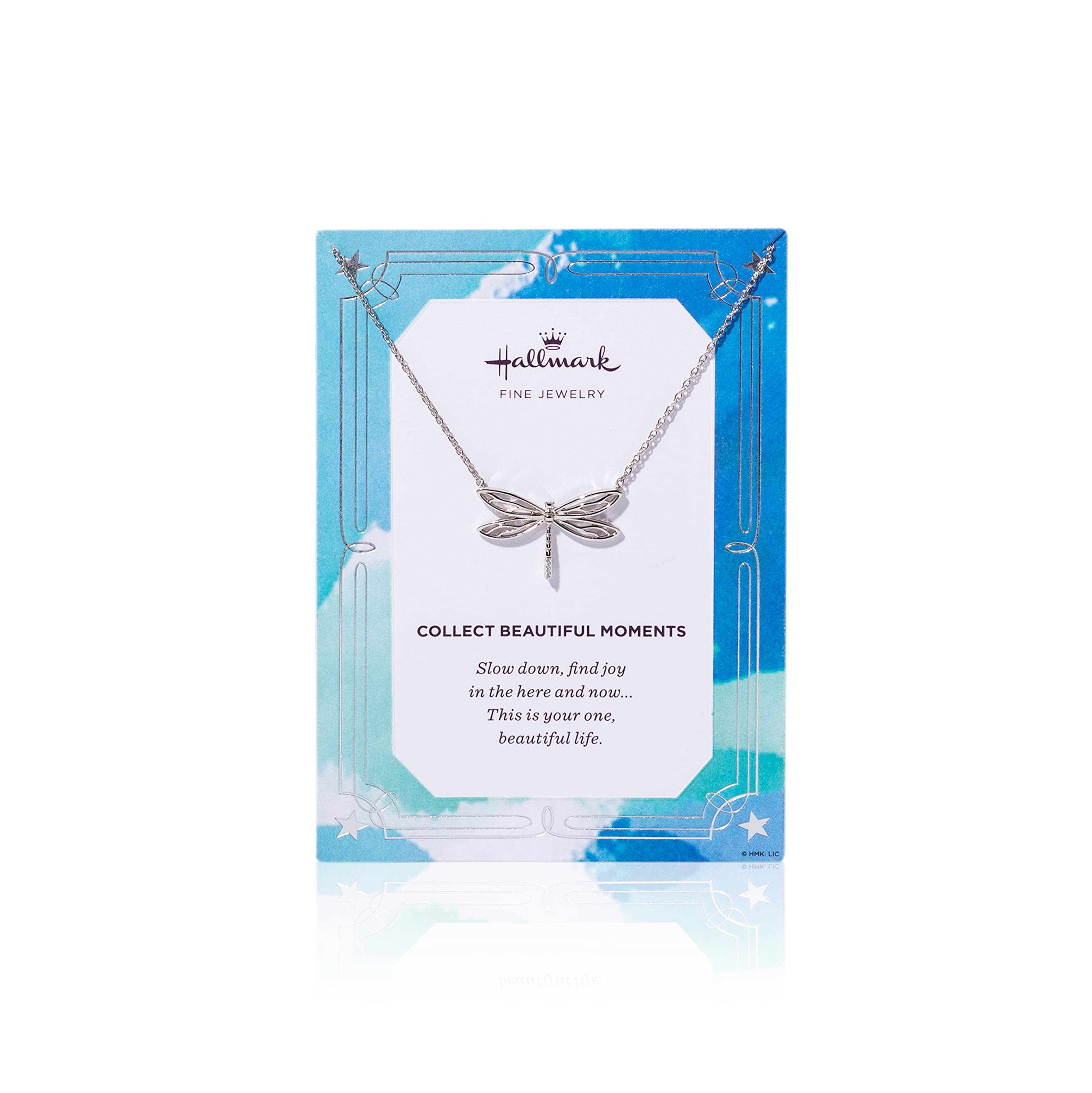 HALLMARK DIAMONDS Beautiful Moments Dragon Fly Necklace Pendant in Sterling Silver with Diamonds