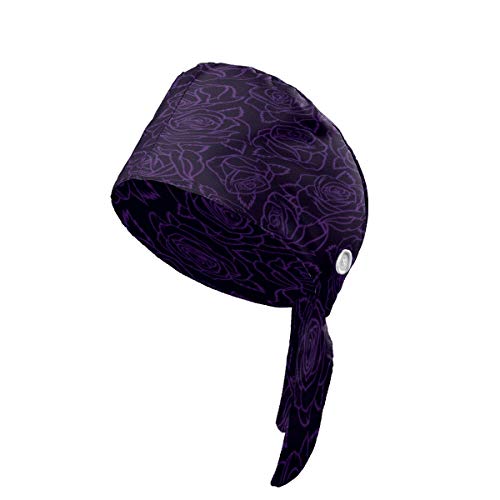 Gourd-Shaped Working Caps with Upgrade Sweatband Adjustable Hats Working Cap with Button Purple Vintage Rose Unisex Head Cover
