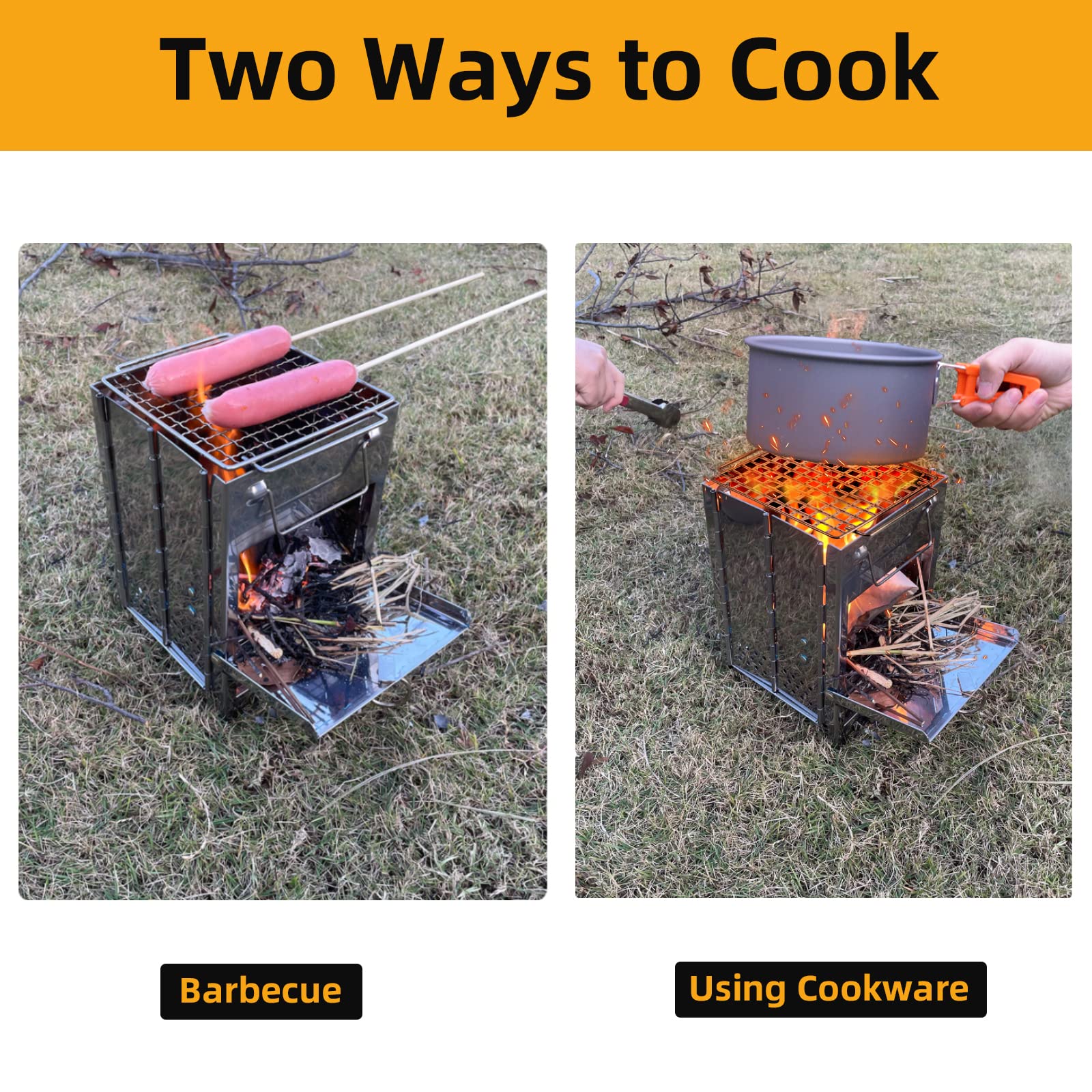 HIKPEED Camping Wood Stove, 5.5''L x 5.5''W x 8''H, Folding, Portable, Compact