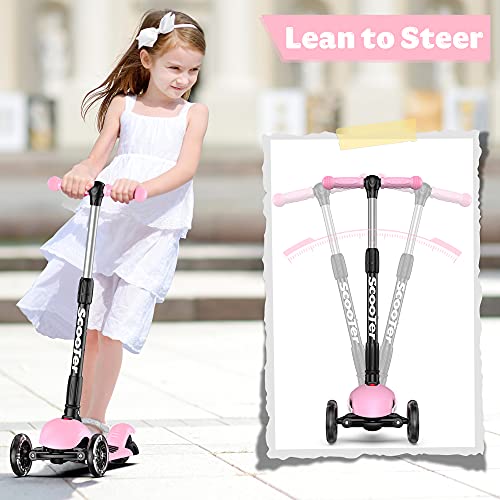 Greentest Scooter Foldable Adjustable Height Easy Turning 3 Wheel Scooter Kids Boys Girls Flashing PU Wheels
