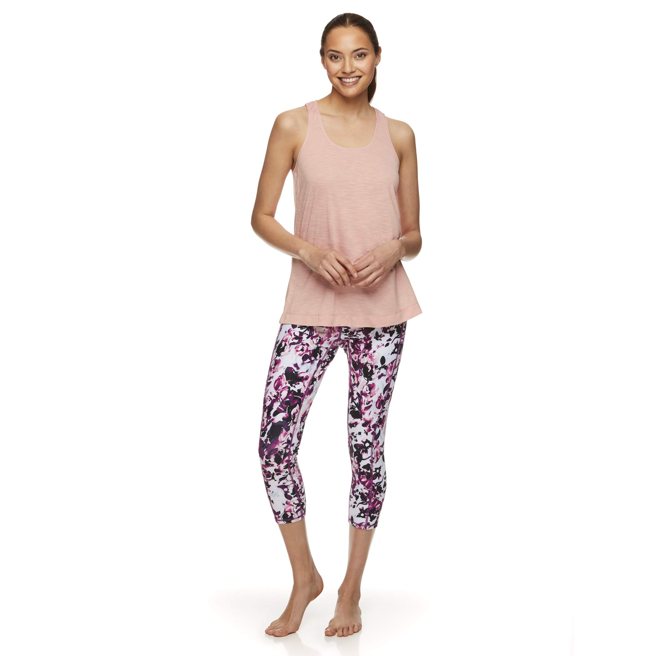 Gaiam Women's High Waisted Capri Yoga Pants - High Rise Compression Workout Leggings - Athletic Gym Tights - Fuchsia Shock Pink, Small