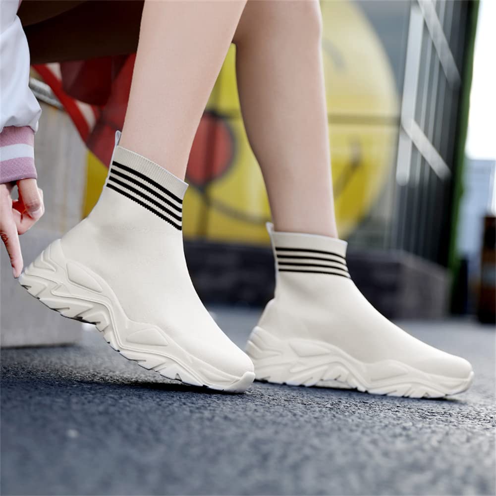 Gospt Stylish Sock Sneakers for Women Lightweight Sports Gym Cross Training Shoes White 9