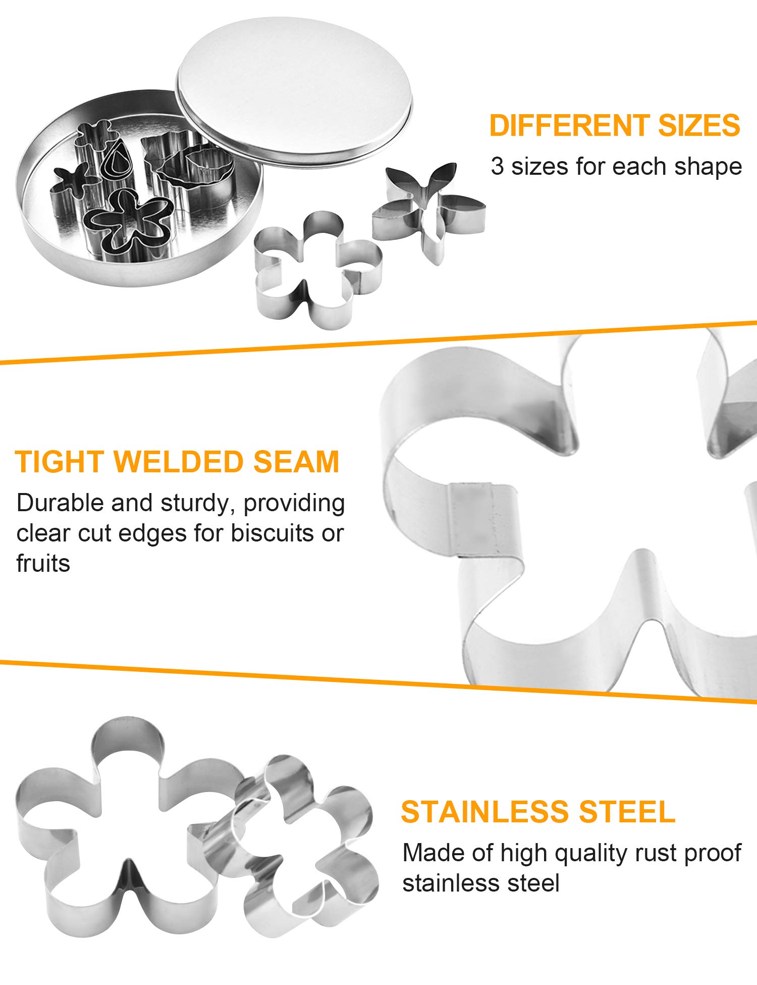 GSKS Mini Metal Cookie Cutters Baking Set of 12 Small Biscuit Fondant Cutter Flower Leaf Shape