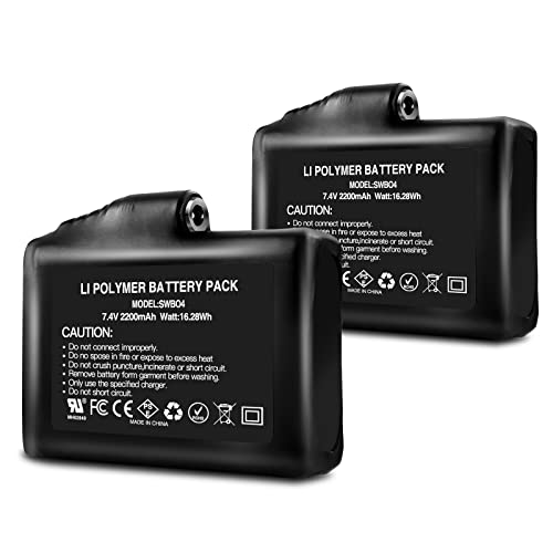 J JINPEI Rechargeable 7.4V 2200mAh Li-ion Batteries, Rechargeable Batteries for Heated Gloves, Mittens, Socks, Hat, Knee Braces, Pad (2pcs Included)