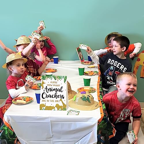 Gold Safari Baby Shower Decorations Supplies Guess How Many Animal Crackers Game with Standing Sign 30 Cards