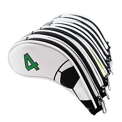 HELLO NRC Golf Iron Cover, 9 Pieces Leather Golf Club Head Cover, Colorful Digital Embroidery