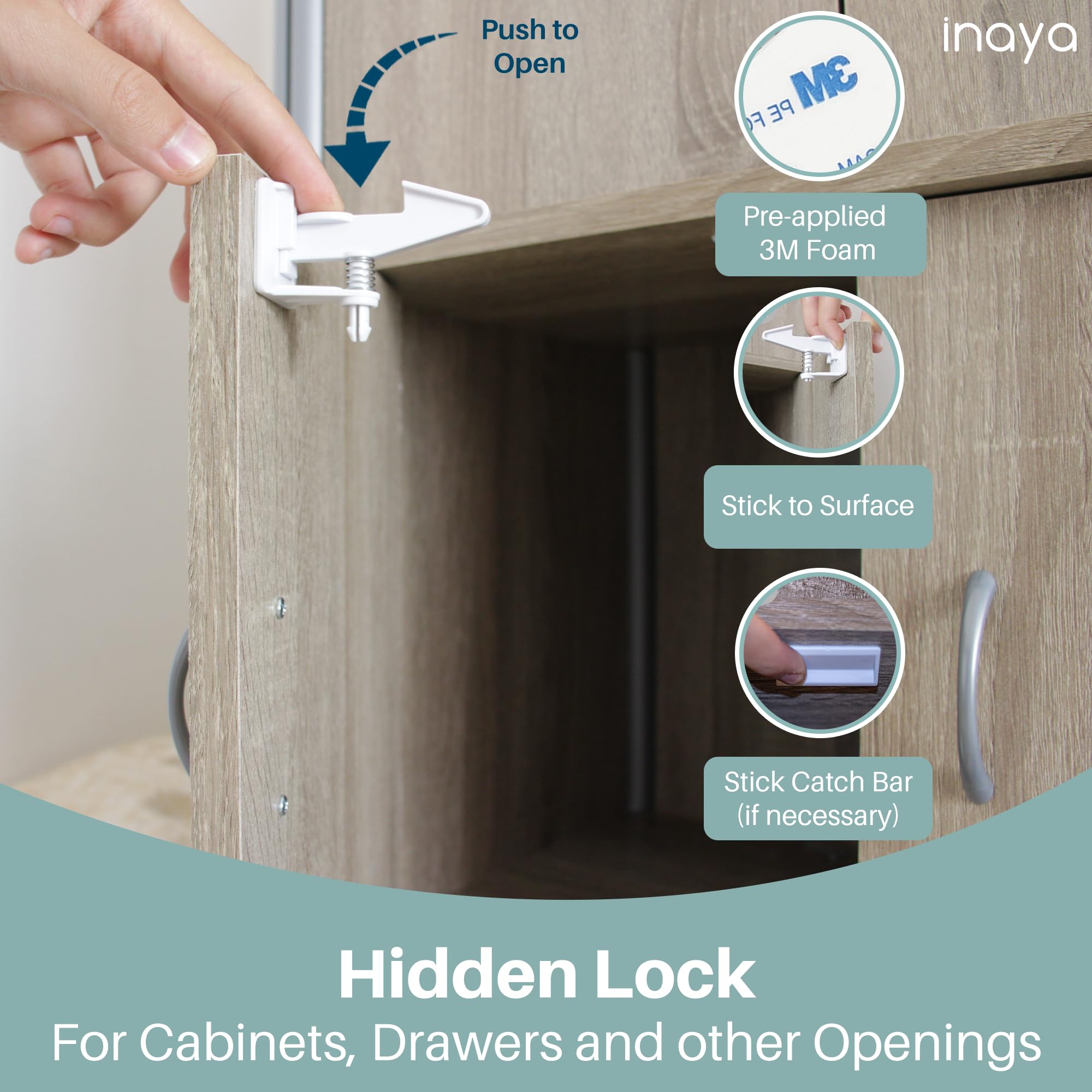 Inaya Complete Baby Proofing Kit - Child Safety Hidden Locks for Cabinets & Drawers, Adjustable Safety Latches, Corner Guards and Outlet Covers - Baby Proof Pack to Keep Your Child Safe at Home