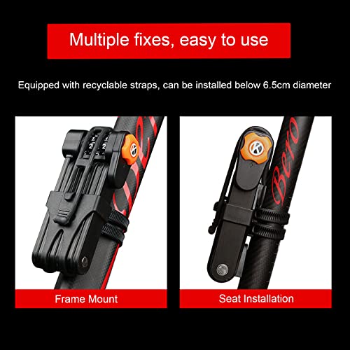 Ikaufen Folding Bike Lock, Compact Bike Lock for Bicycle Scooter Motorcycle Chain Lock, Heavy Duty Anti Theft Bicycle Locks with Mounting Bracket 4-Digit Foldable Bike Lock