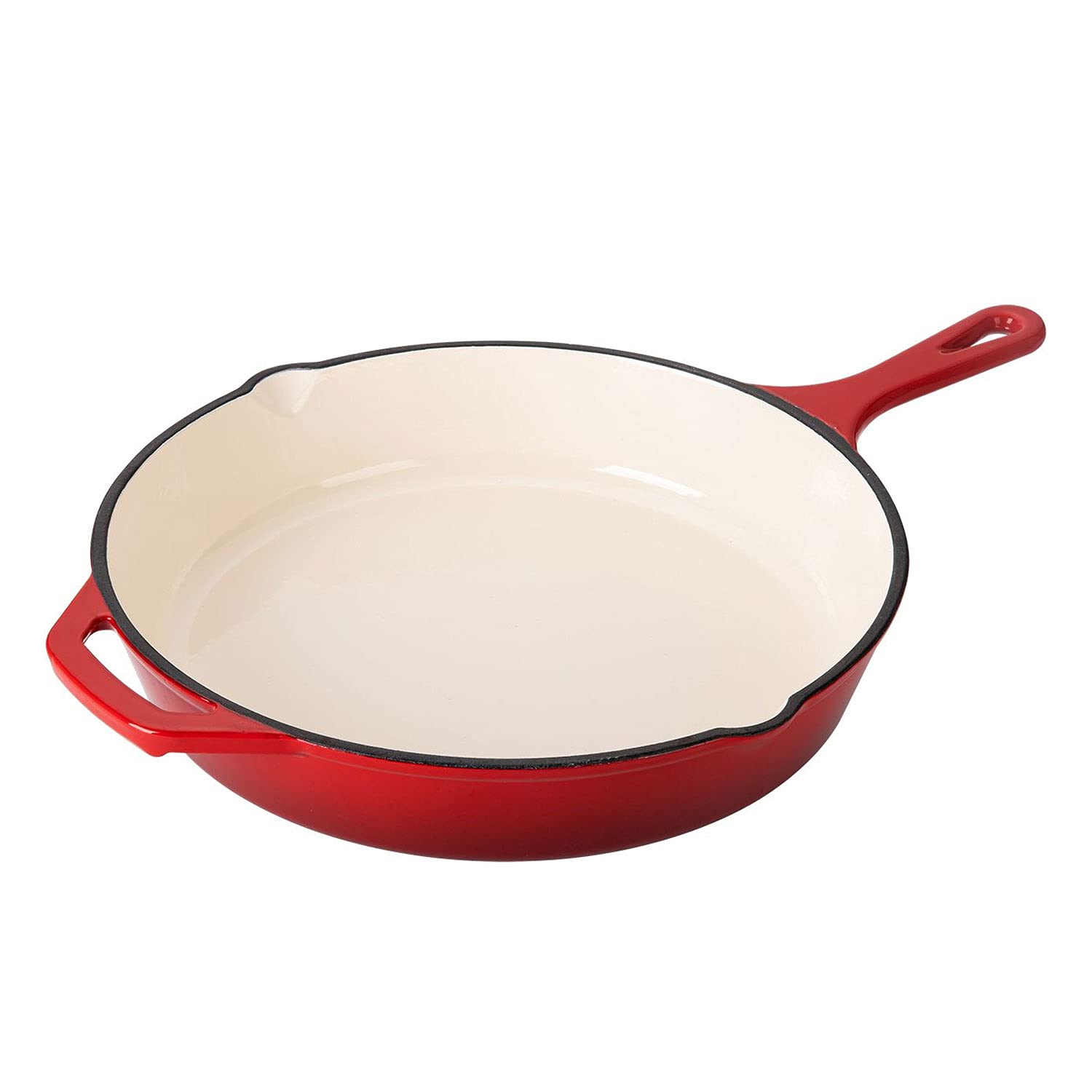 Hamilton Beach Enamel Coated Non Stick Dishwasher Safe Cast Iron Round Dutch Oven Pot, Frying Pan, and Sauce Pan Kitchen Set, Red (5 Pack)