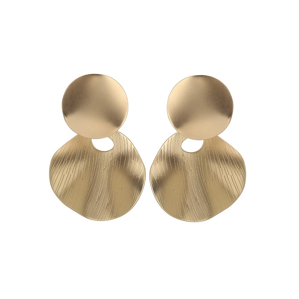 Gold Disc Earrings for Women Hammered Disc Gold Earrings Textured Large Drop Dangle Earrings