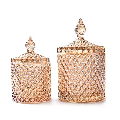 Rainie Love Home Basic Food Storage Organization Set-Crystal Diamond Faceted Jar with Crystal Lid,Suitable as A Candy Dish,Cookie Tin,Biscuit Barrel,Decorative Candy Jar (Amber, 12 oz)