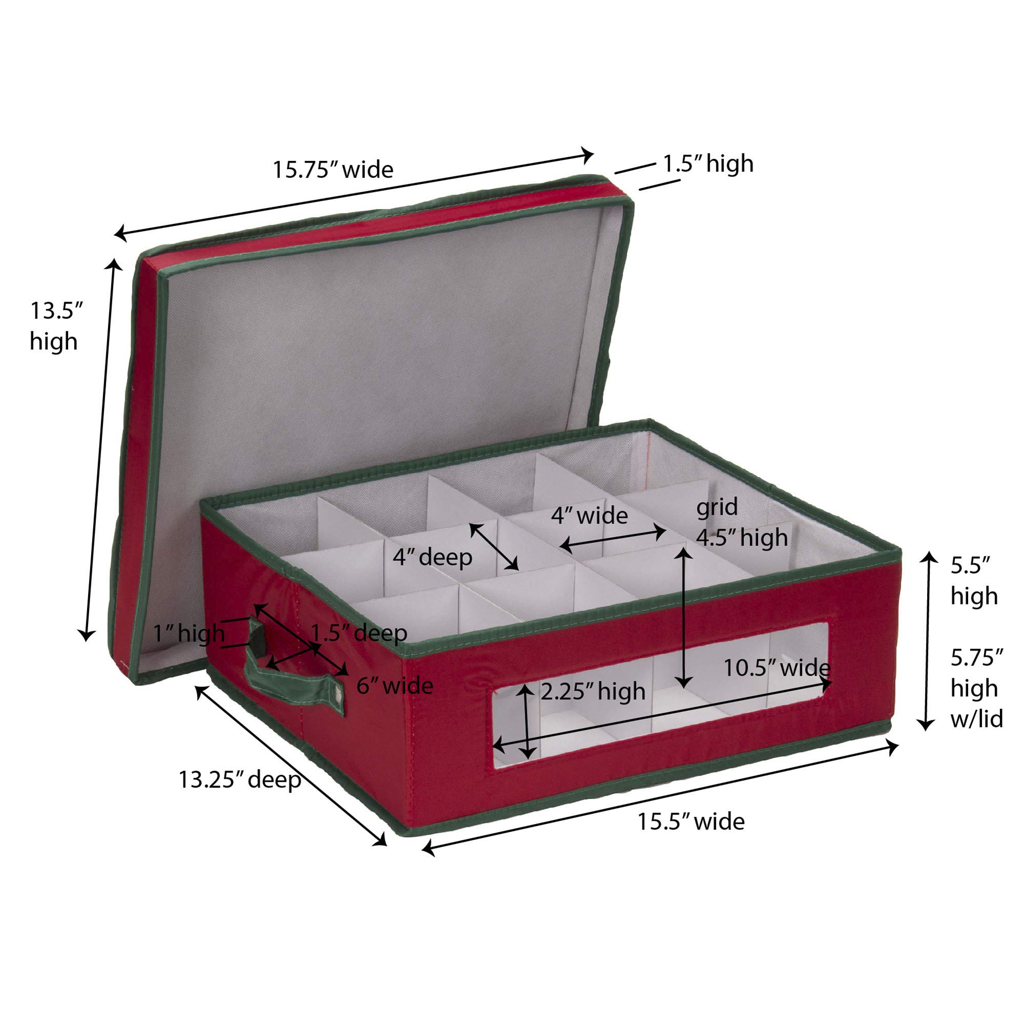 Household Essentials 538RED Holiday China Dinnerware Storage Chest for Coffee Mugs | Removable Lid | Red Canvas with Green Trim