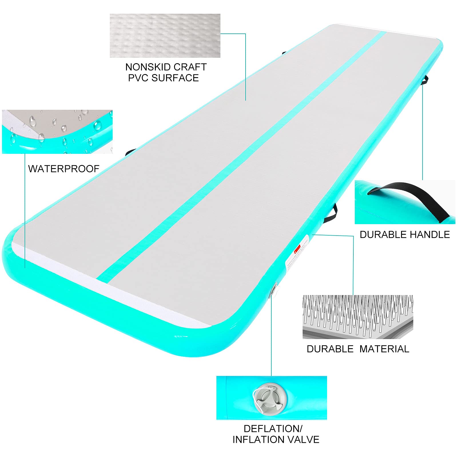 Gymnastics Mats,Tumbling Mat,LAHAAP 10ft/13ft/16ft Inflatable Air Training Mats Gymnastics Track Mat for Indoor Outdoor Yoga School
