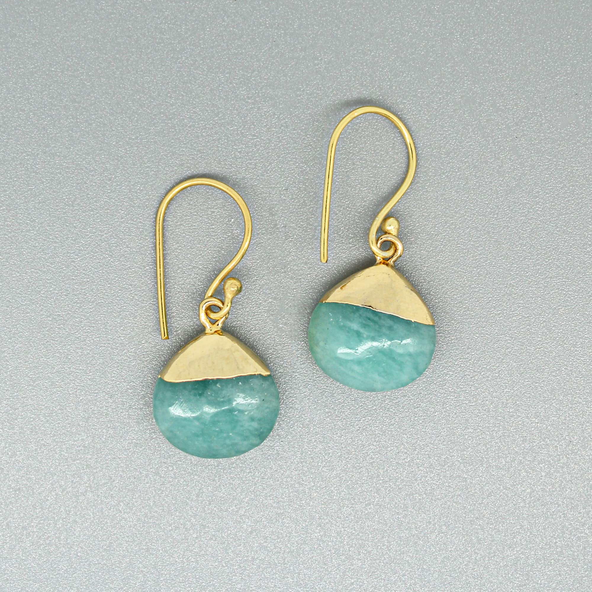 Gempires Amazonite Pear Cabochon Dangle Earring for Women Teardrop Earring 15 mm 14k Gold Plated Dangle Drop Jewellery for Women (Amazonite)