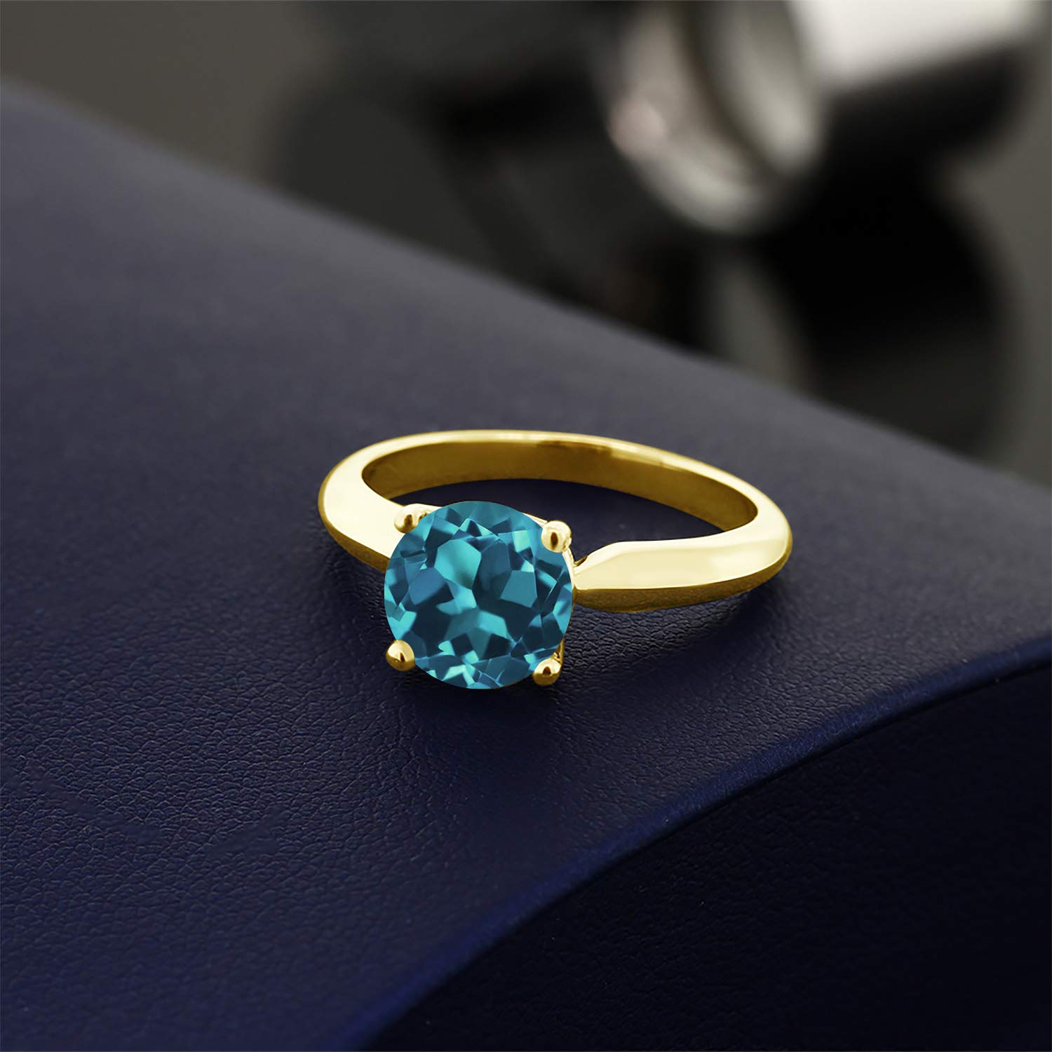 Gem Stone King 18K Yellow Gold Plated Silver Round 7MM Gemstone Birthstone Solitaire Engagement Ring | Wedding Engagement Anniversary Promise Ring For Women