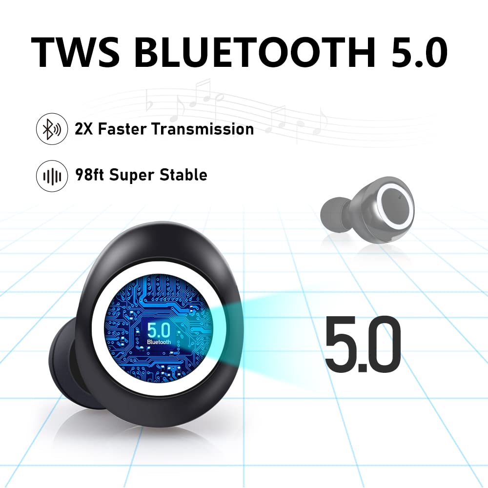 GTRACING Wireless Earbuds Bluetooth 5.0 Headphones in Ear with Wireless Charging Case TWS Stereo Built-in Mic Premium Sound with Deep Bass for Sport, White