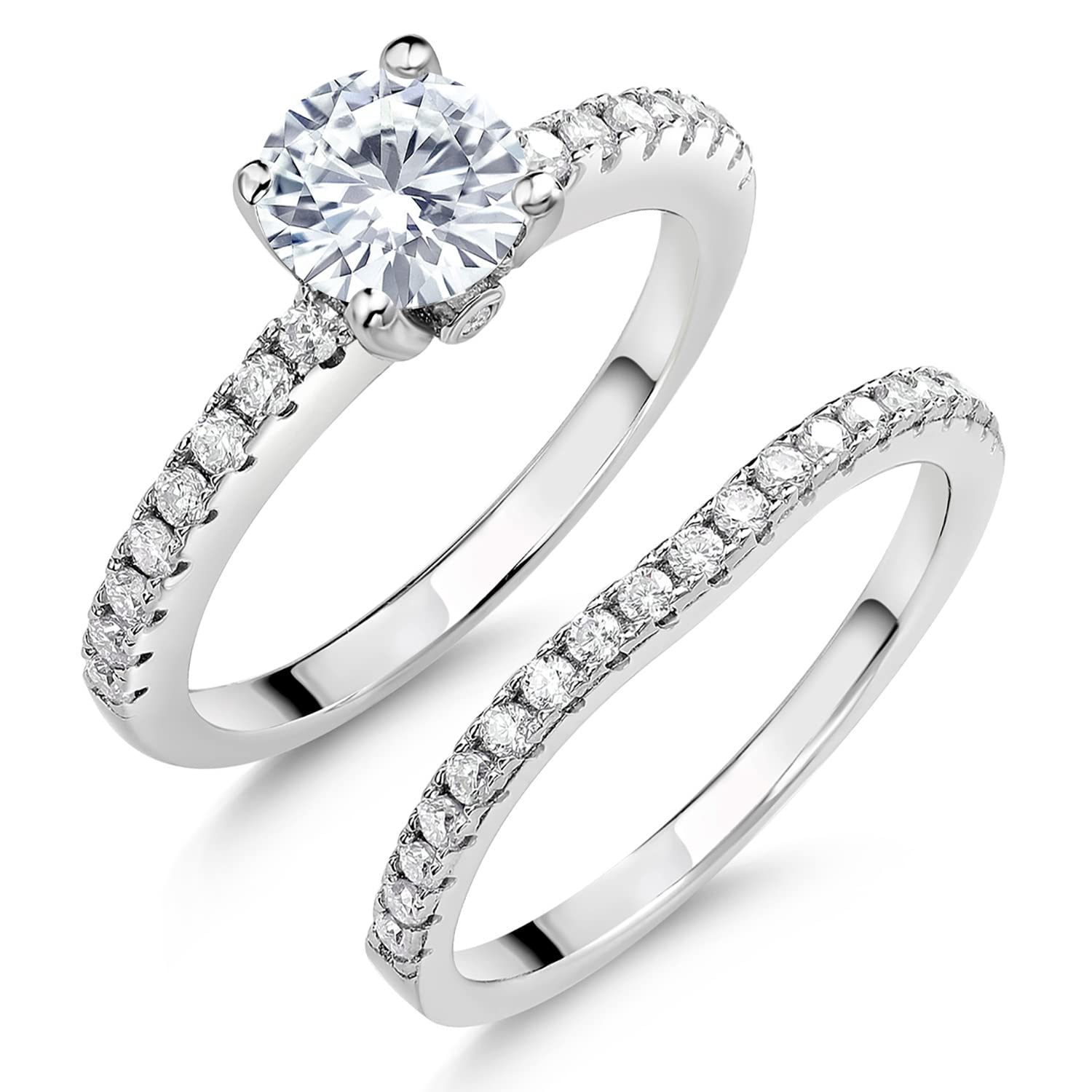 Gem Stone King 925 Sterling Silver White Moissanite Wedding Engagement Band Bridal Set Ring For Women (1.29 Cttw, Gemstone, Available In Size 5, 6, 7, 8, 9)