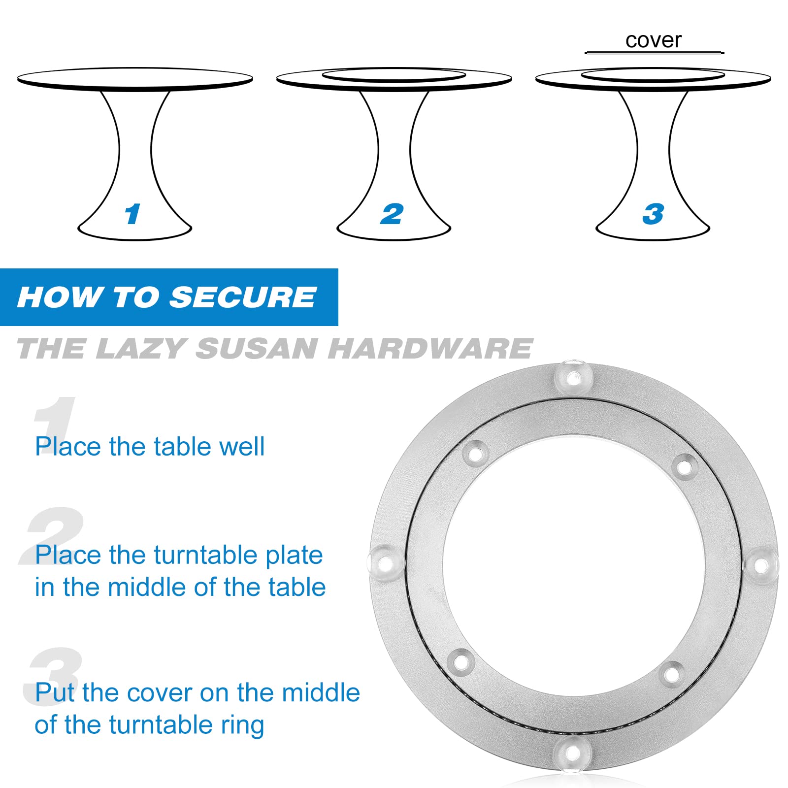 Hicarer 3 Pack 5.5 Inch Lazy Susan Bearing Hardware Turntable Heavy Duty Aluminum Small Lazy Susan Rotating Turntable Kitchen Base Turn Rotary Bearing Swivel Plate for Heavy Loads