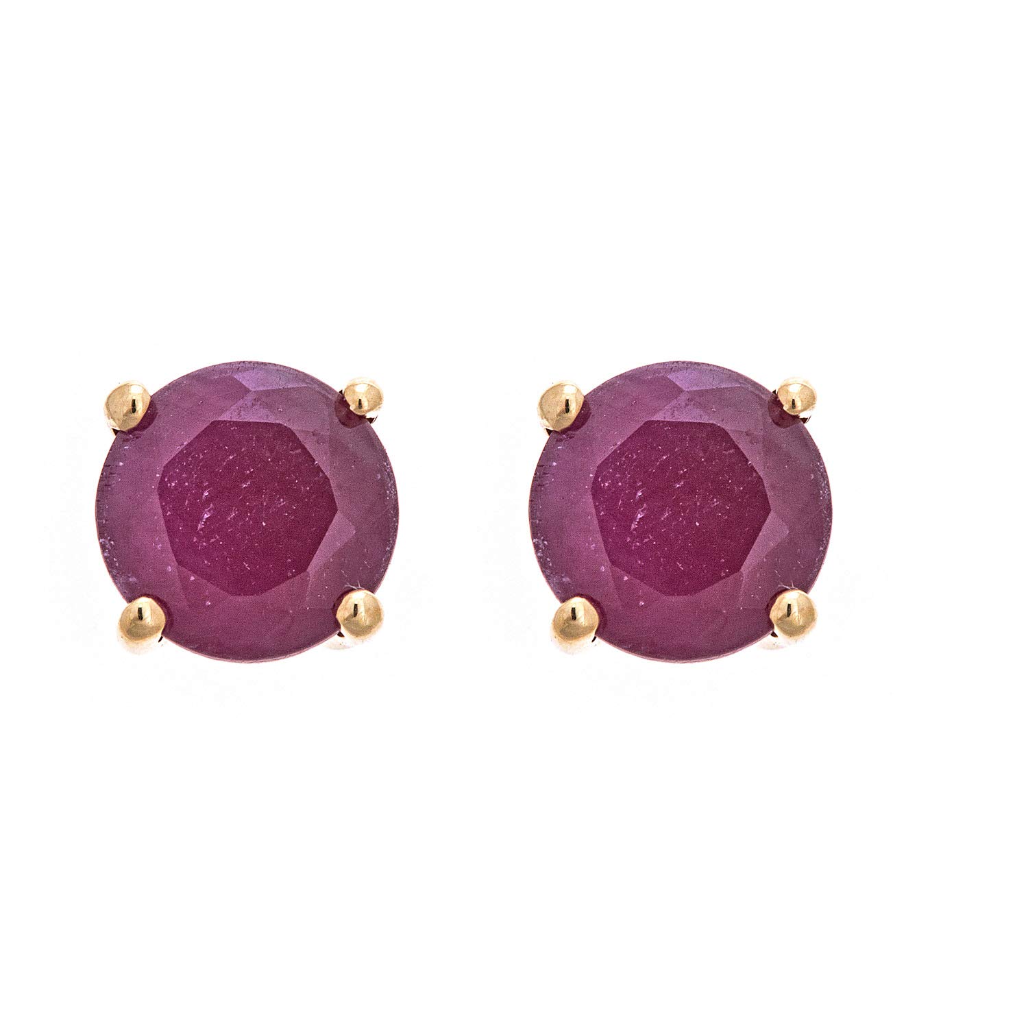 Gin & Grace 10K Yellow Gold Mozambique Genuine Ruby Earrings for women | Ethically, authentically & organically sourced (Round) shaped Ruby hand-crafted jewelry for her | Ruby Earrings for women