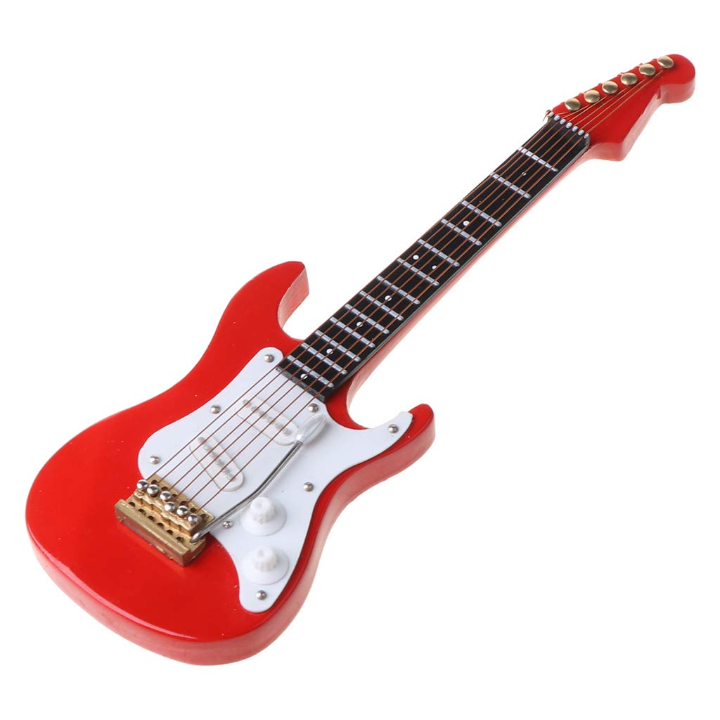 HELYZQ 14cm Mini Electric Guitar Model Miniature Guitarra Replica Gift with Case Stand,Red,14x4x1.3cm
