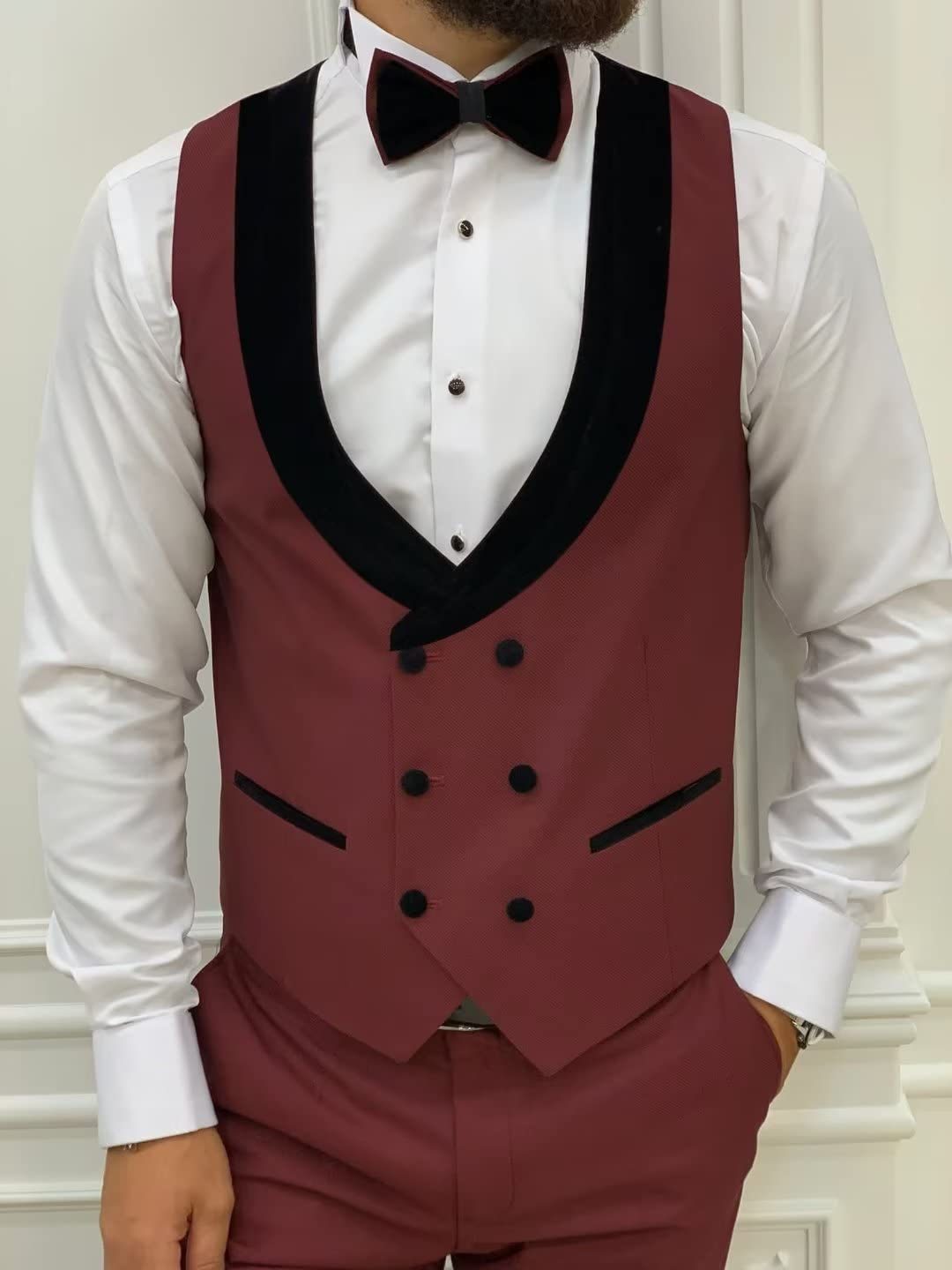 HUUTOE HANBANGWEI Double Breasted Suit Men Slim Fit Tuxedo for Men Plus Size Tuxedo Suit for Men Formal Beige and Black Suits for Men L Size