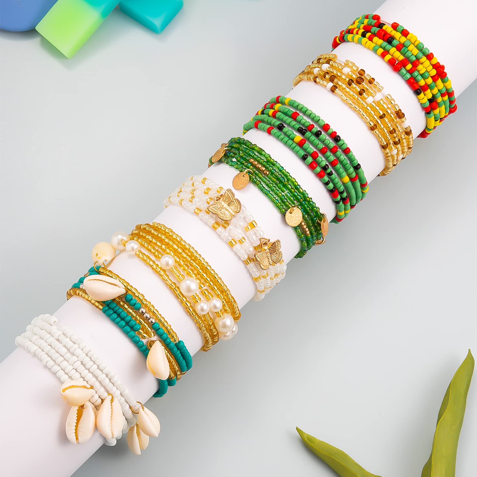 Inactwin 8Pcs African Waist Beads for Women Belly Beads for the Waist Plus Size Butterfly Stretchy Waistbeads