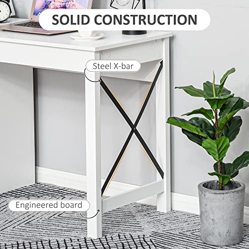 HOMCOM Home Office Computer Desk with Lower Storage Cabinet and X Bar Metal Frame, White