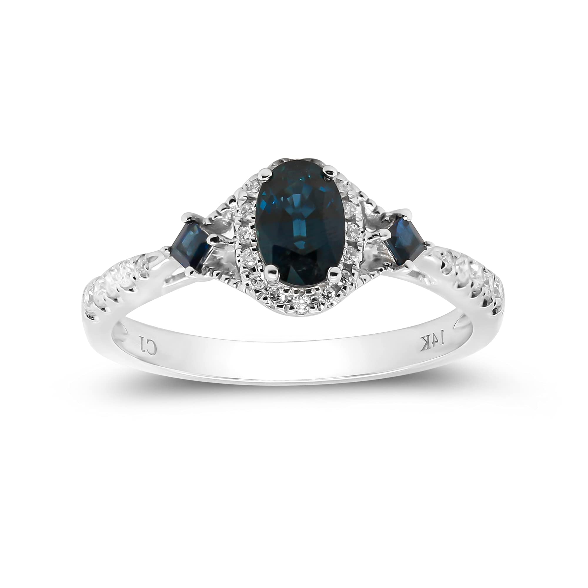 Gin & Grace 10K White Gold Genuine Blue Sapphire Ring with Diamonds for Women | Ethically, authentically & organically sourced (Oval-Cut) Shaped Sapphire Jewelry for her | Sapphire Ring for Women