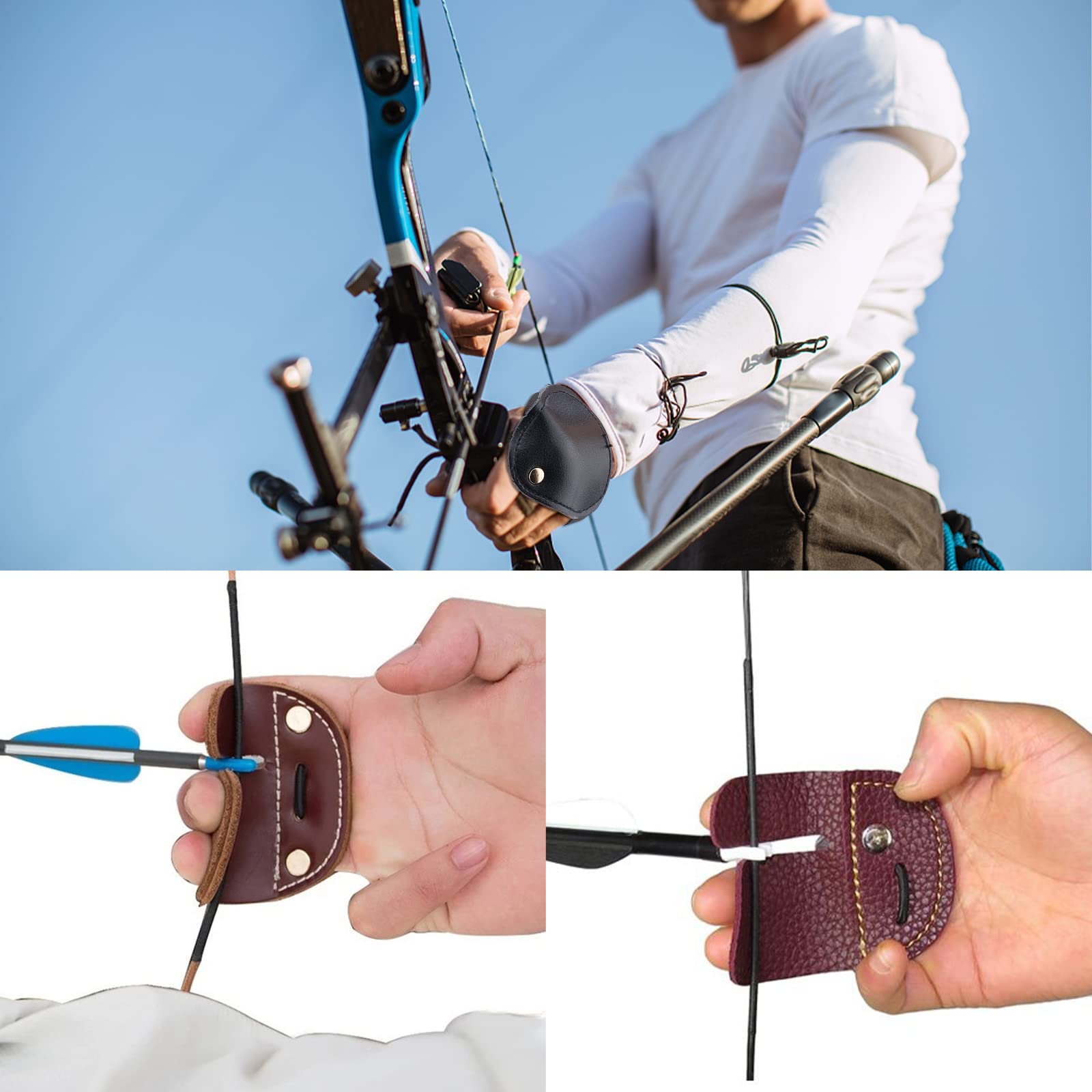 GORGECRAFT 2PCS Leather Archery Finger Tabs Black Brown Fingers Protector Guard for Recurve Bows Shooting Practice Gear