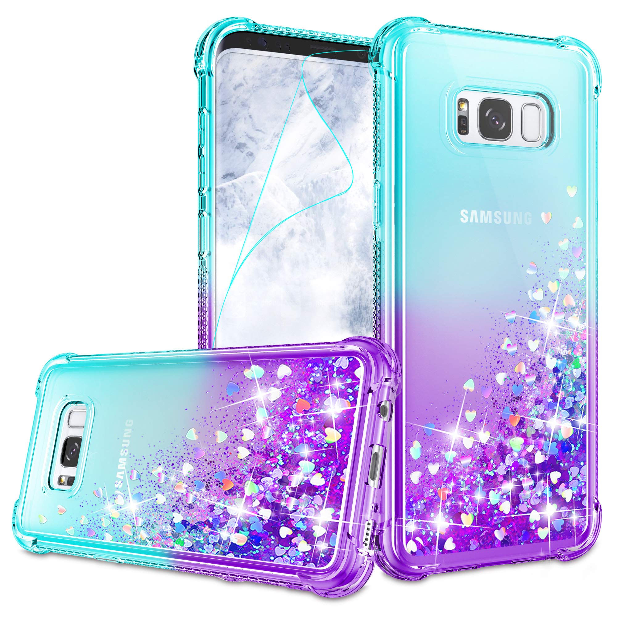 Galaxy S8 case, Galaxy S8 Phone case with hd Screen Protector for Girls Women Teal/Purple