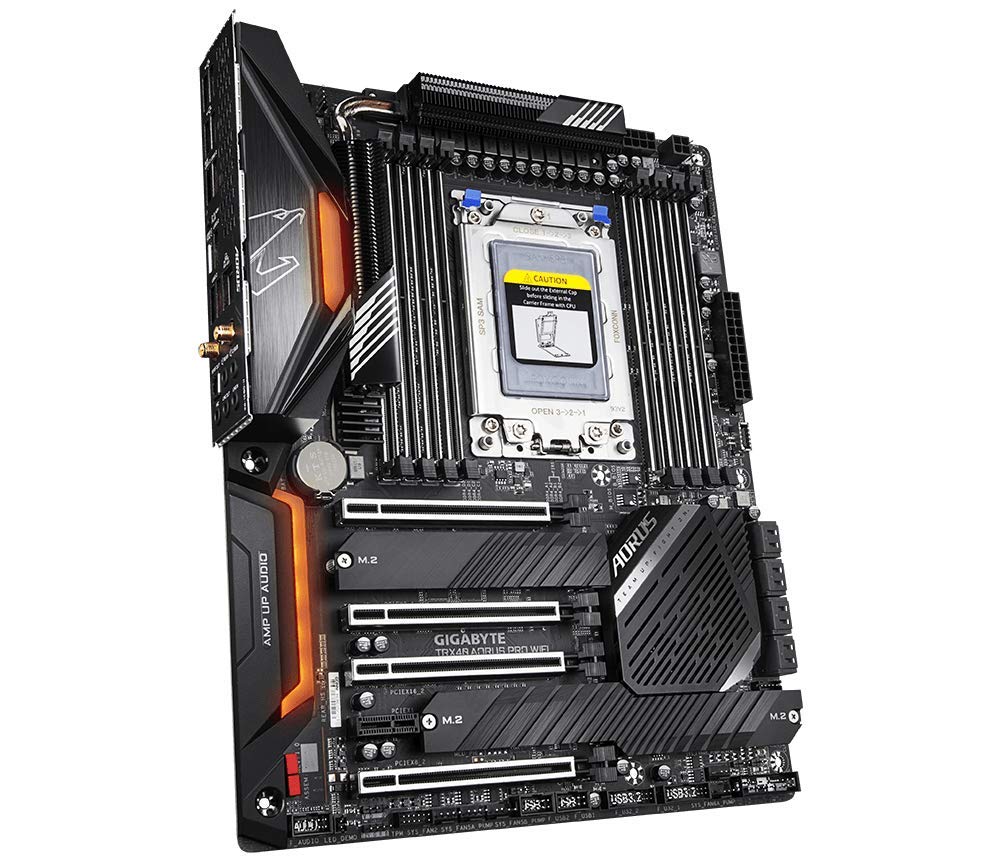 GIGABYTE TRX40 AORUS PRO WiFi (sTRX/AMD/TRX40/Fins-Array Heatsink/12+2 Phases Infineon Digital VRM/3x PCIe 4.0x4 M.2/Intel WiFi 6/Intel GbE LAN/ATX/Motherboard)