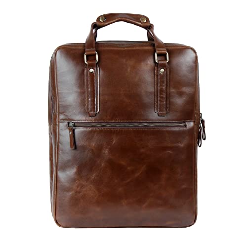 HULSH Leather Backpack For men and women 18 Inch - Full Grain Vintage Leather Laptop Backpack - Camping travel Rucksack Knapsack - Casual Bookbag Daypack with rustic look