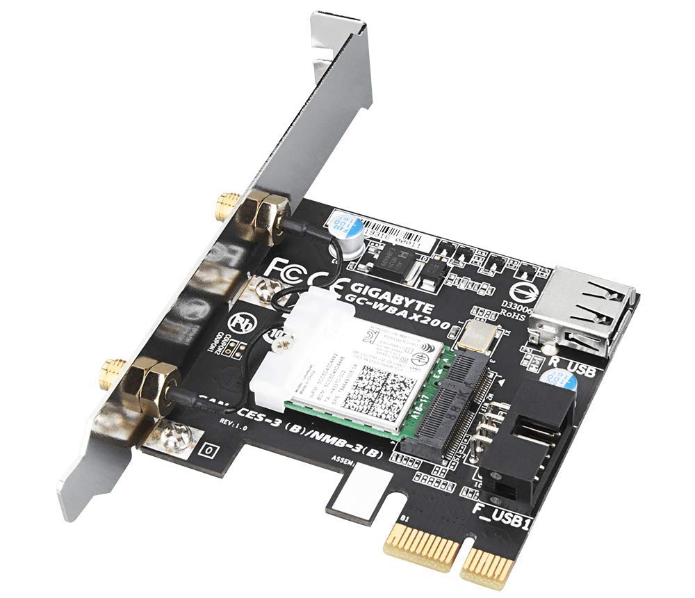 GIGABYTE WIFI 6 GC-WBAX200 (2x2 802.11Ax/ Dual Band WiFi/ Bluetooth 5/ PCIe Expansion Card)