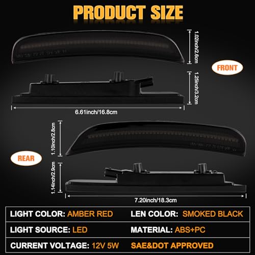 Gempro LED Side Marker Lights Compatible with Charger LD 2015-2023 Front Rear Bumper Marker Lamps 73816/73819