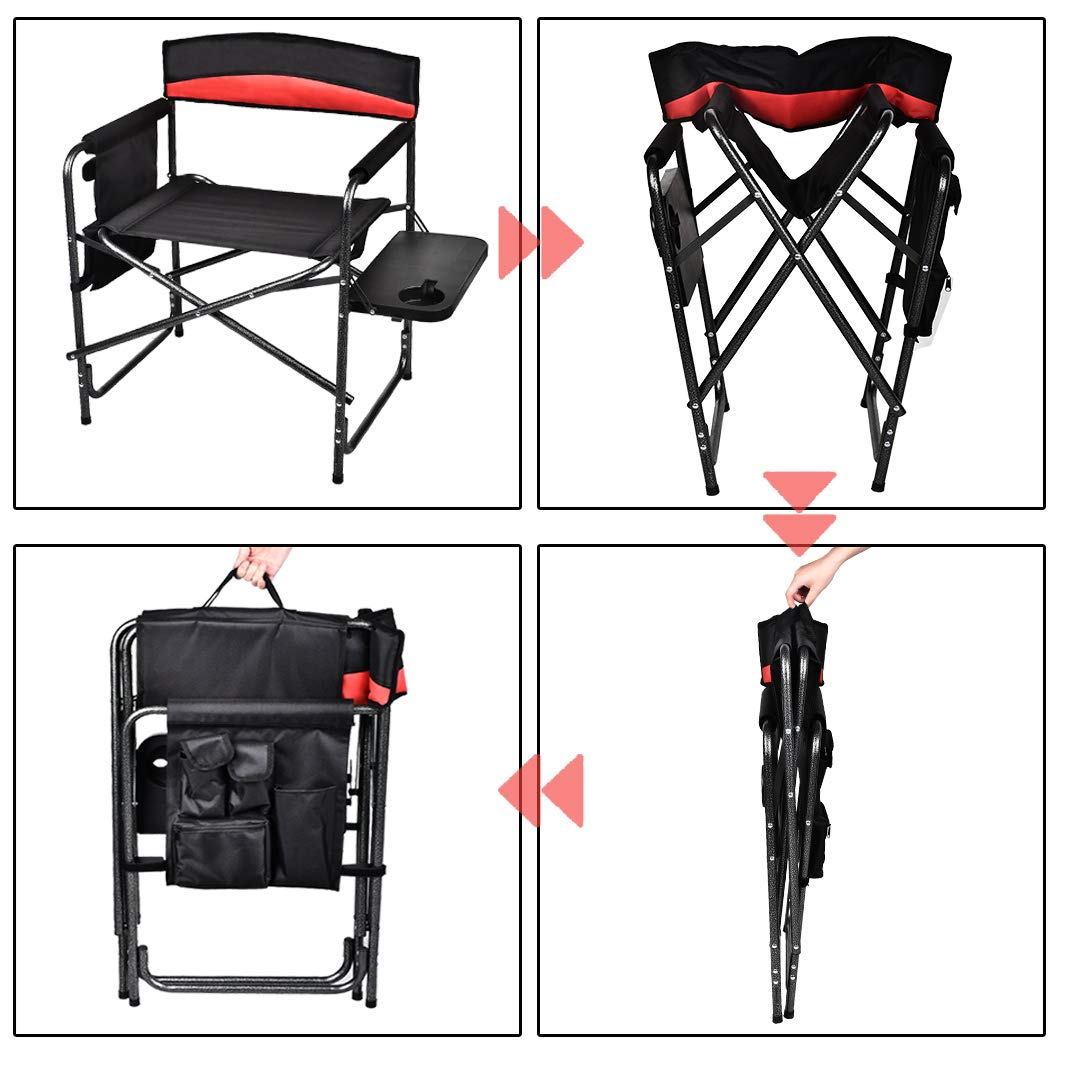 Grepatio Portable Folding Camping Chairs Set of 2, Aluminum Frame Director Chairs with Side Table, Cup Holder, Carry Handle - Supports 330LBS