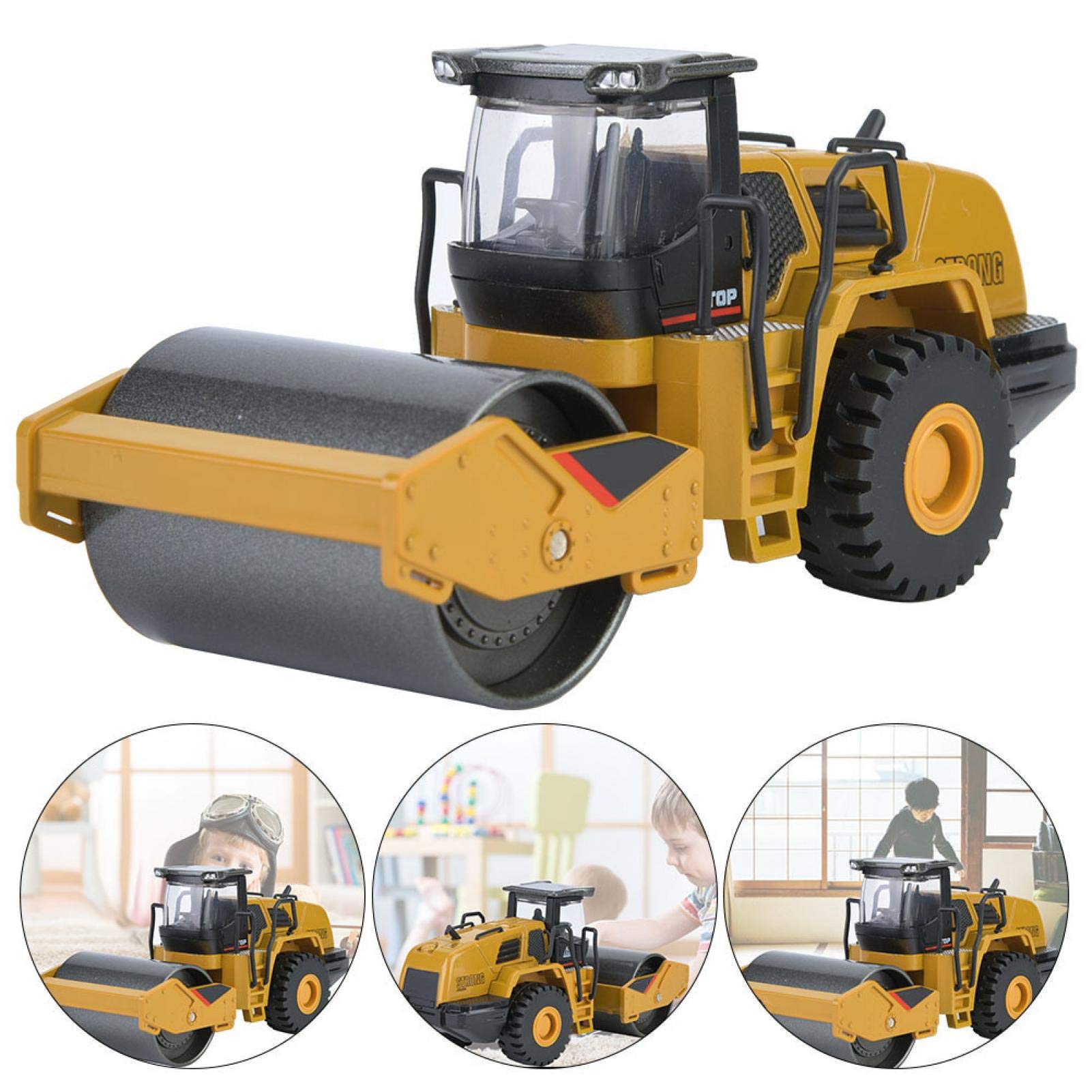 GOTOTOP 1 to 50 Scale Alloy Road Roller Model Construction Vehicle Vehicle Static Road Roller Model Suitable for Children Over 8 Years Old 16x6.6x6.6cm