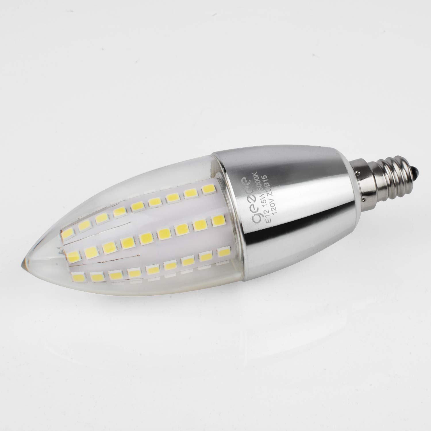 GEZEE LED Candelabra Bulb, Non-Dimmable 120Watt Light Bulbs Equivalent, 15W LED Candle Bulbs,Daylight White 6000K Chandelier Bulbs,4.3in, E12 Candelabra Base, 120V, 1500Lumens, Torpedo Shape(4 Pack)