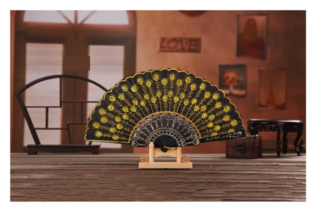 HALAHAI Folding Fan Embroidered Sequins Folding Fan Chinese Style Classical Hand Fans Dance Manual Fan Hand Fan (Color : A1, Size : 23 * 41CM)