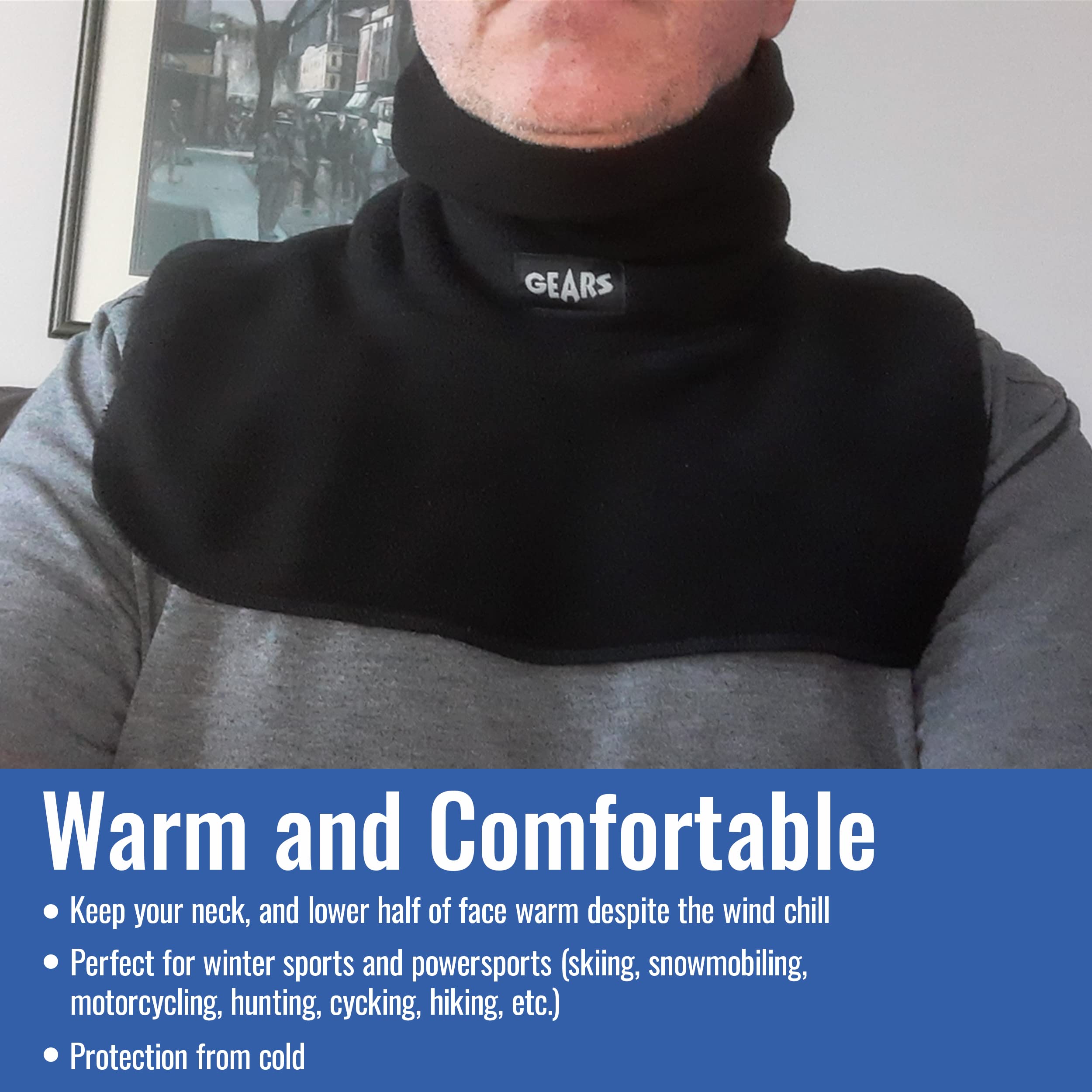 GEARS Neck Dickey - 4-Way Stretch Microfleece Neck Warmer for Winter Outdoor Activities - One Size Fits All - Machine Washable - Unisex (Black)