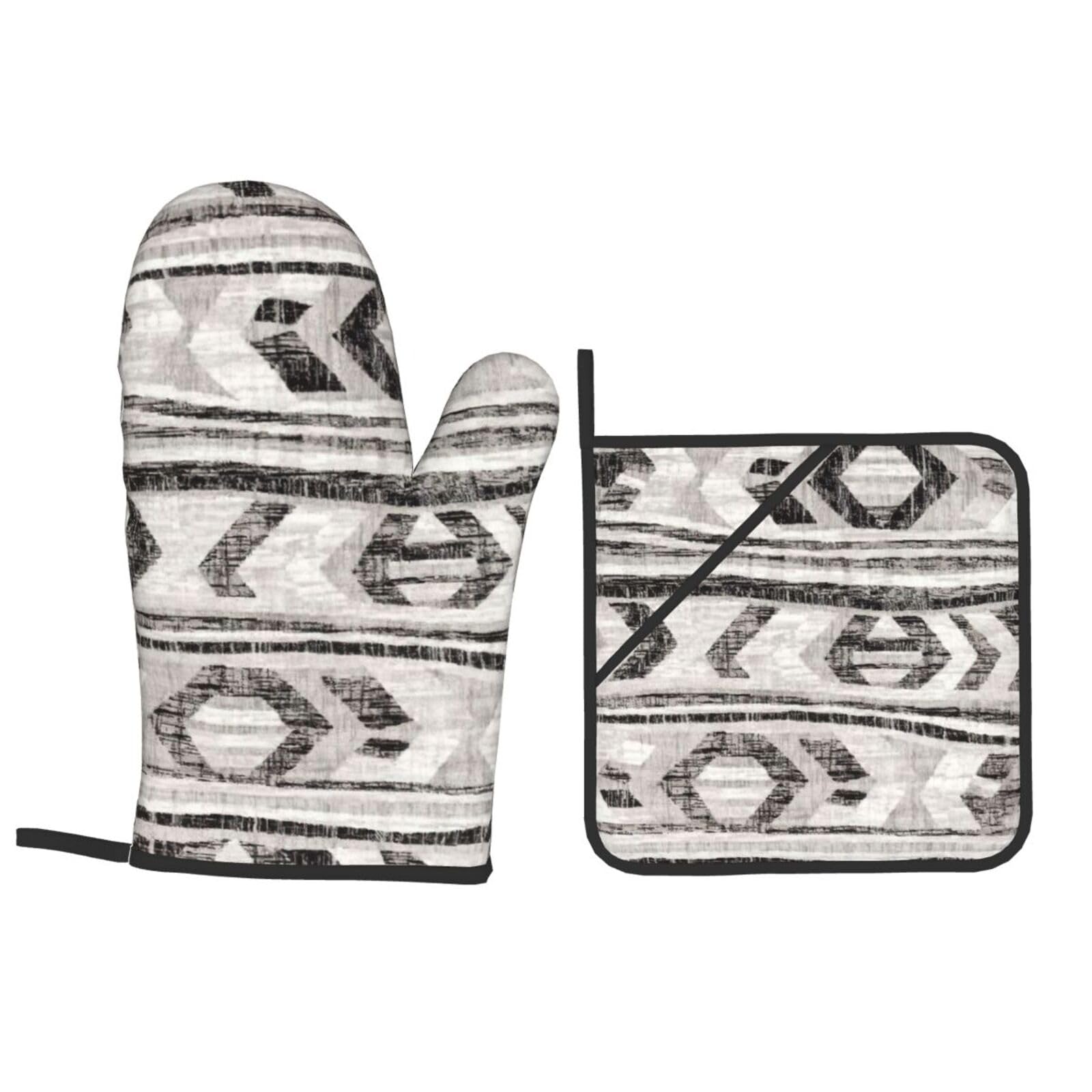 Grey Tribal Kitchen Baking 4-Piece Set–Heat Resistant Oven Mitts and Pot Holders Kitchen Hot Pads