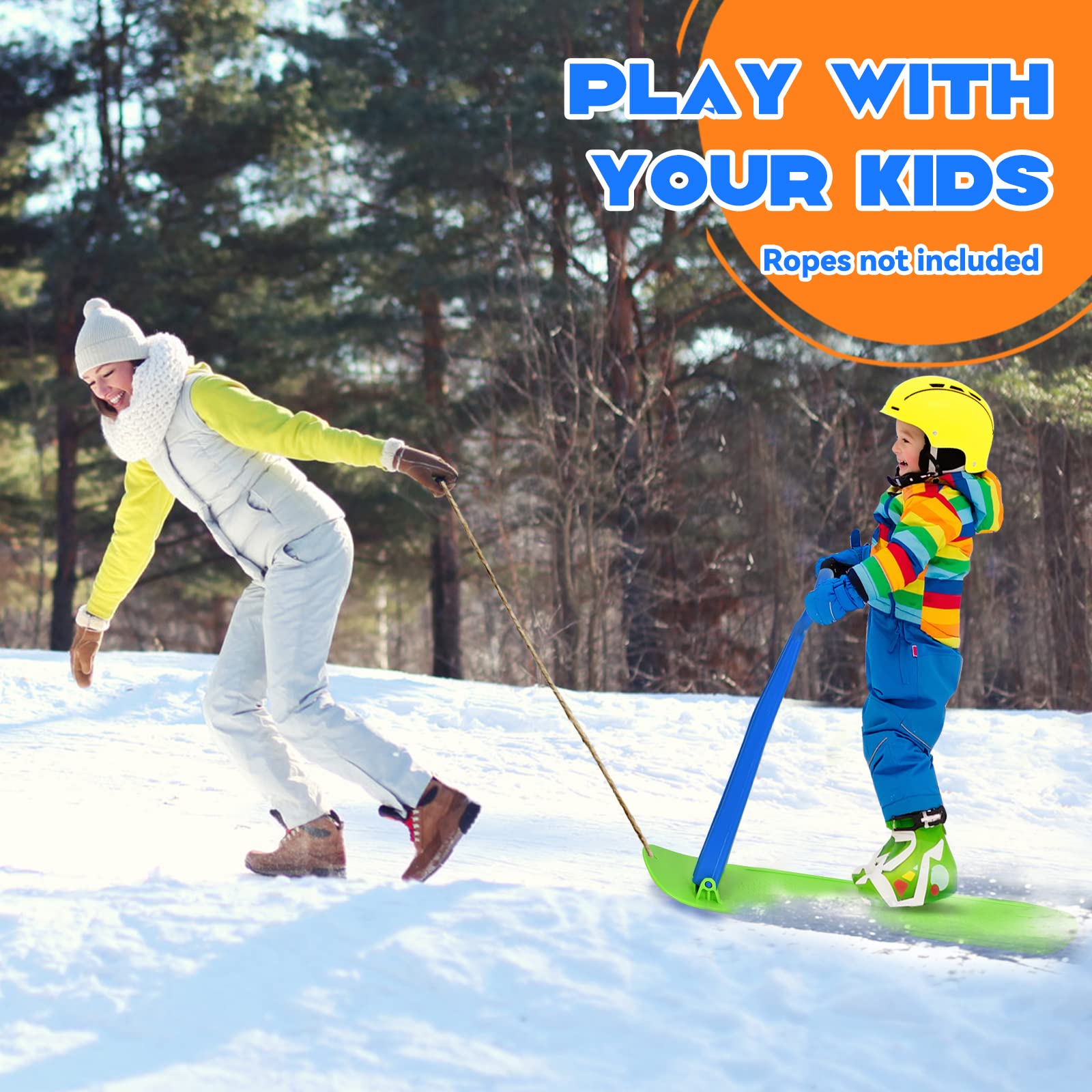 GYMAX Snow Scooter, Fold-Up Snowboard Kick Scooter W/Grip Handle, Cold Resistance Anti-Slip Winter Toy for Use on Snow, Grass, Sand for Age 5+ (Green)